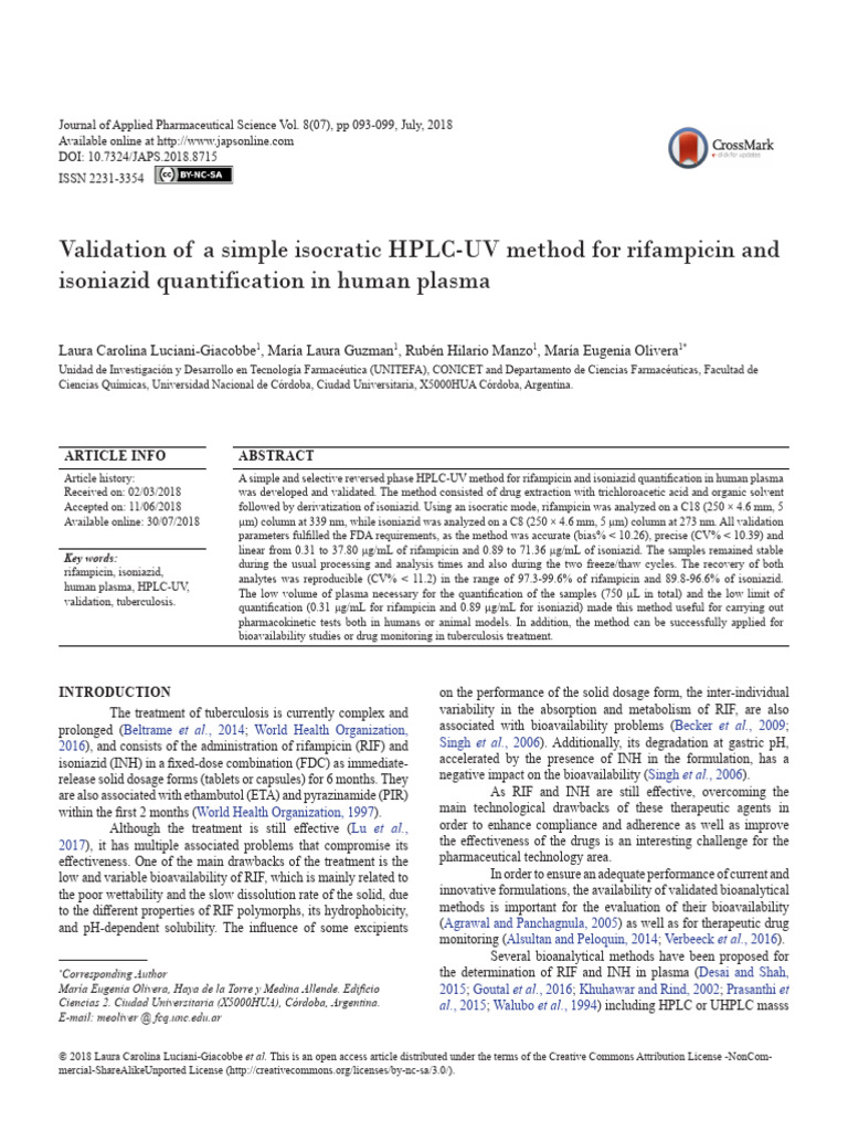 Luciani-Giacobbe Etal, 2018 Simple HPLC-UV | PDF | Chemistry | Techniques