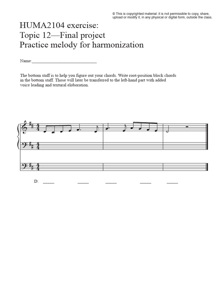 HUMA2104 Topic 12 Practice Melody | PDF