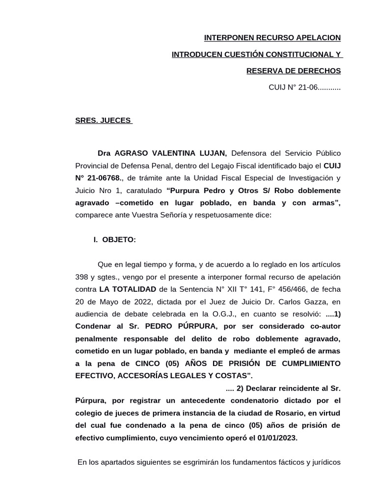 Modelo de Recurso de Apelación | PDF | Sentencia (ley) | Apelación