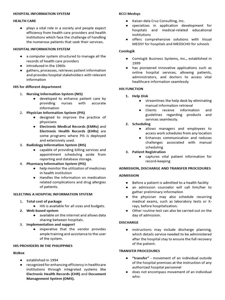KCCI Medsys Hospital Information System | PDF | Electronic Health ...
