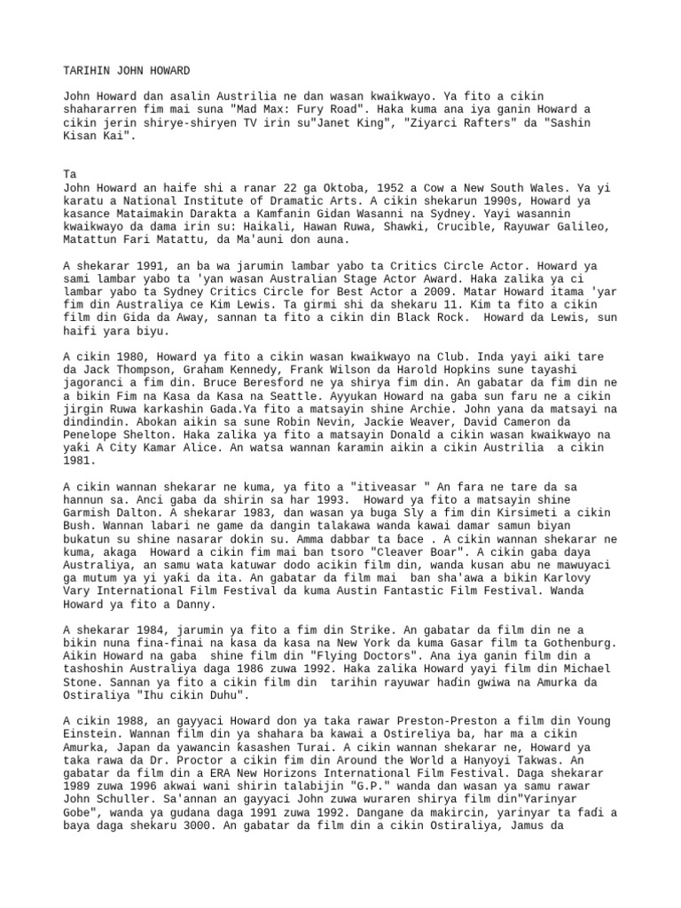 John Howard: Australian Actor's Journey | PDF