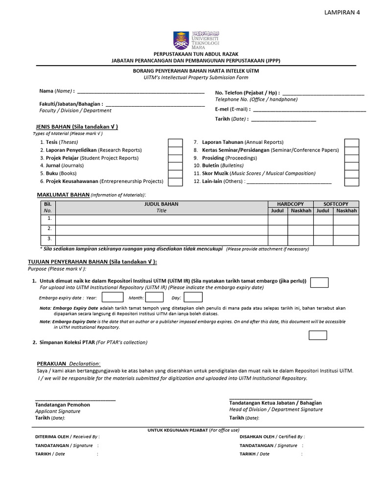 Borang Penyerahan Bahan Ir | PDF | Bisnis