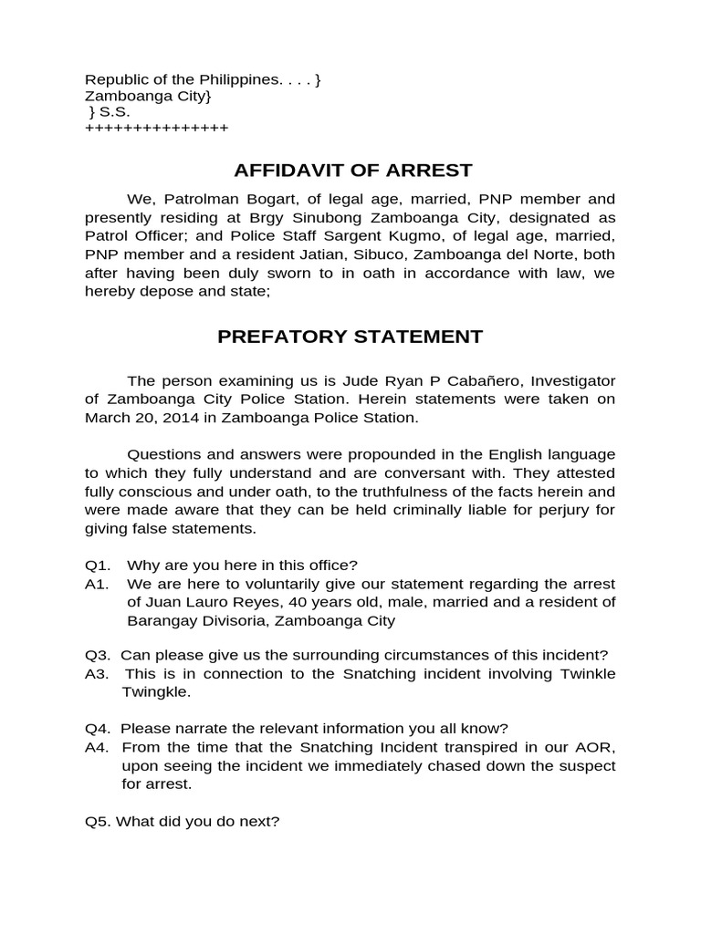Joint Judicial Affidavit of Arrest | PDF | Affidavit | Legal Procedure
