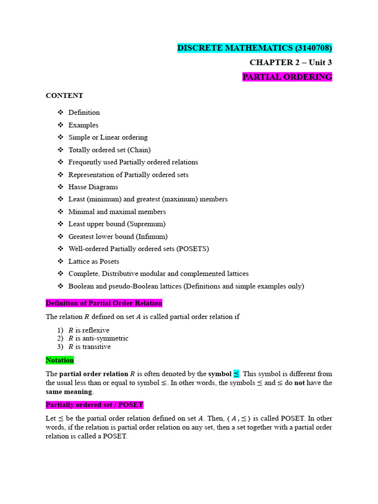 Partial Ordering - Chapter 2 - Unit 3 | PDF | Boolean Algebra | Teaching Mathematics