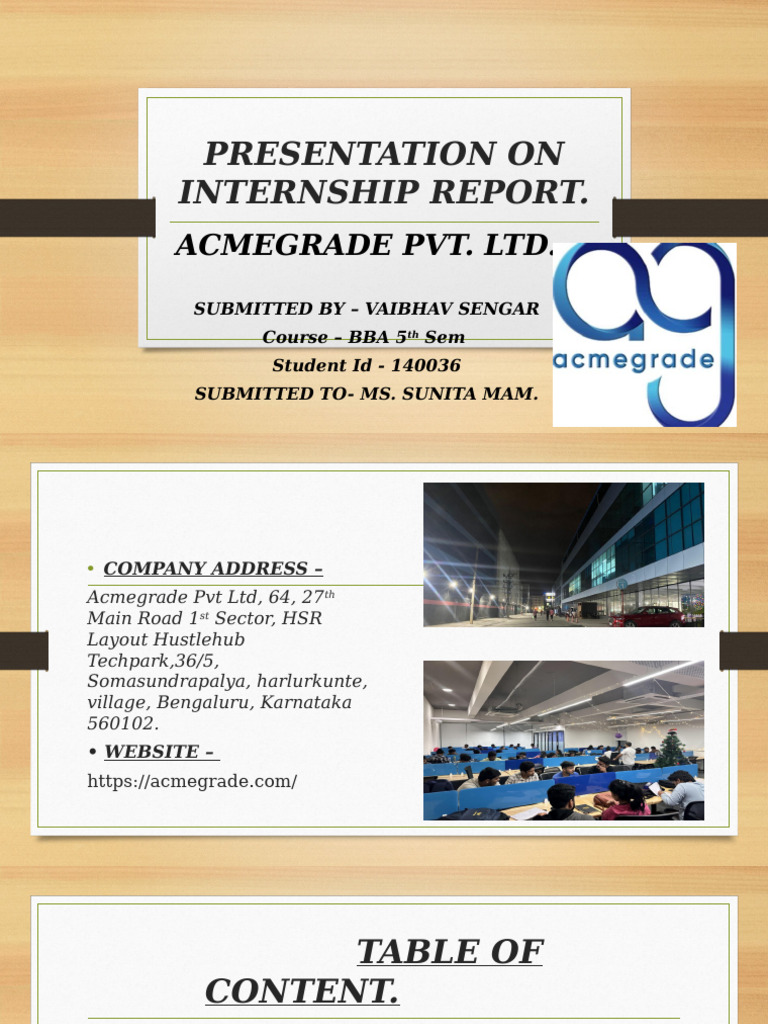 Acmegrade Internship Report Overview | PDF | Educational Technology ...