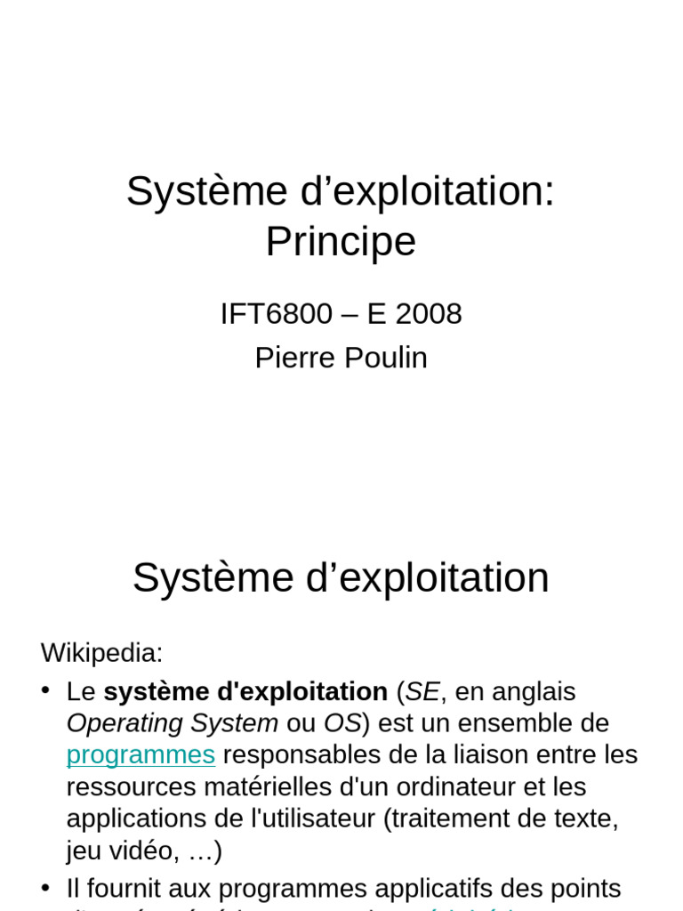 Système D-Exploitation Intro | PDF | Système d'exploitation | Kernel (Système d'exploitation)