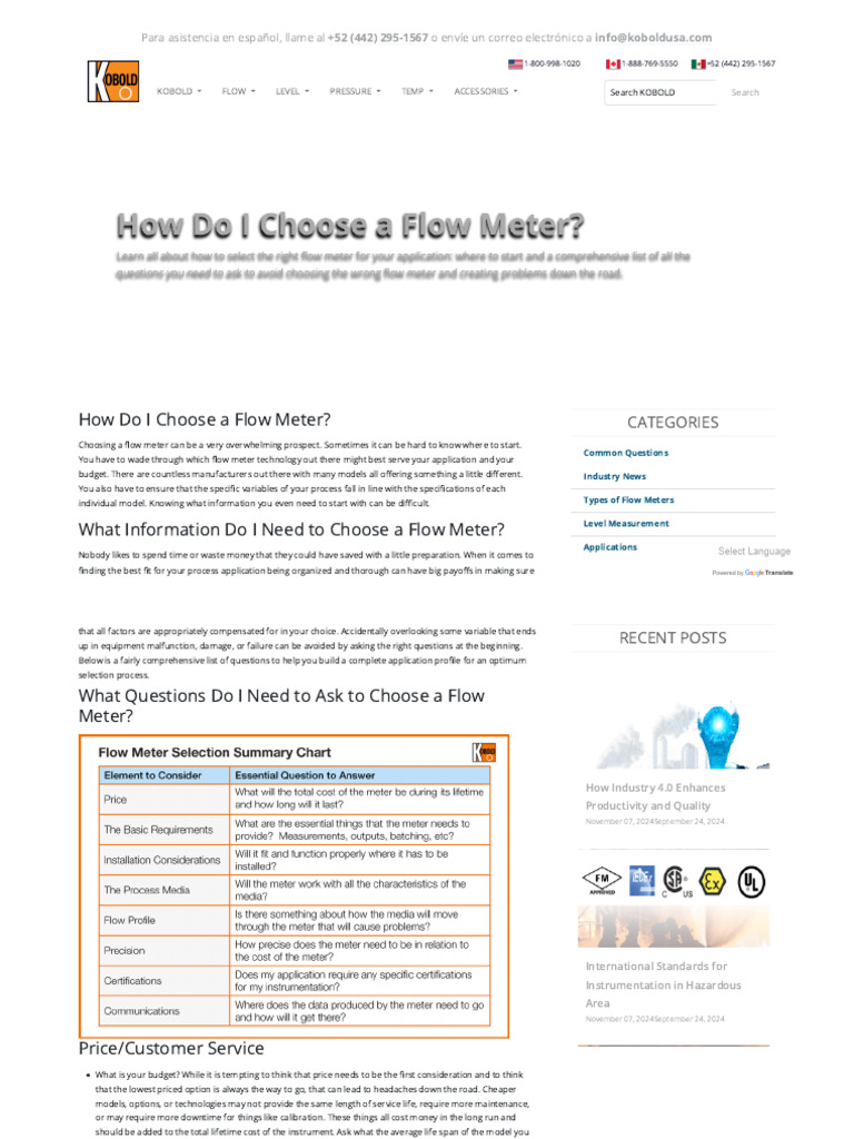 How Do I Choose A Flow Meter - KOBOLD USA | PDF | Flow Measurement ...