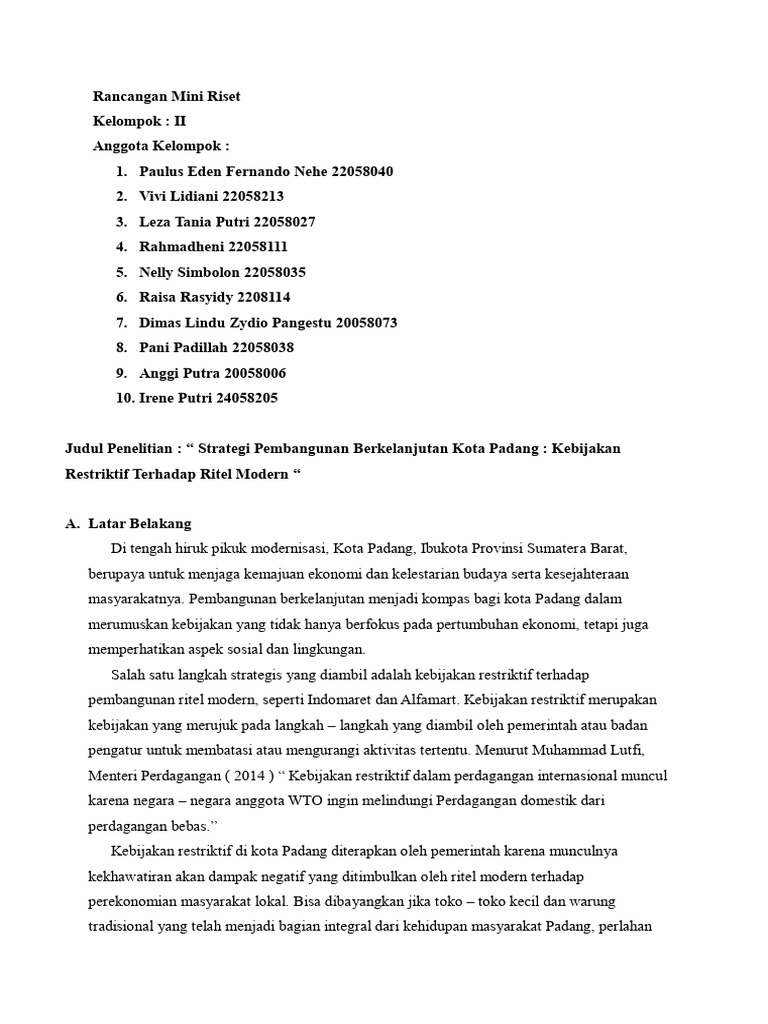 Rancangan Mini Riset | PDF | Pengelolaan Keuangan & Uang | Ilmu Sosial