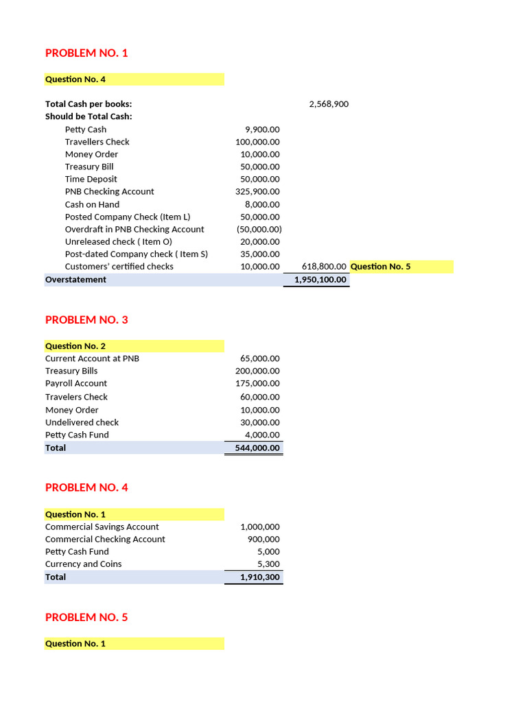 Cash Management Accounting Problems | PDF | Transaction Account | Cash