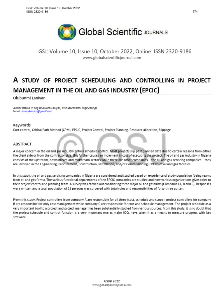 A Study of Project Scheduling and Controlling in Project Management in ...