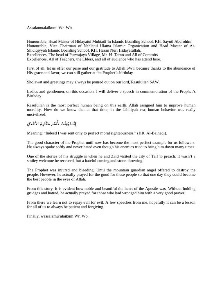 Pidato Bahasa Inggris Maulid Nabi | PDF