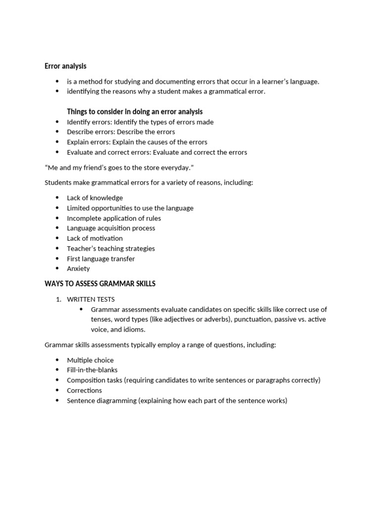Error Analysis Written Test and Ei | PDF