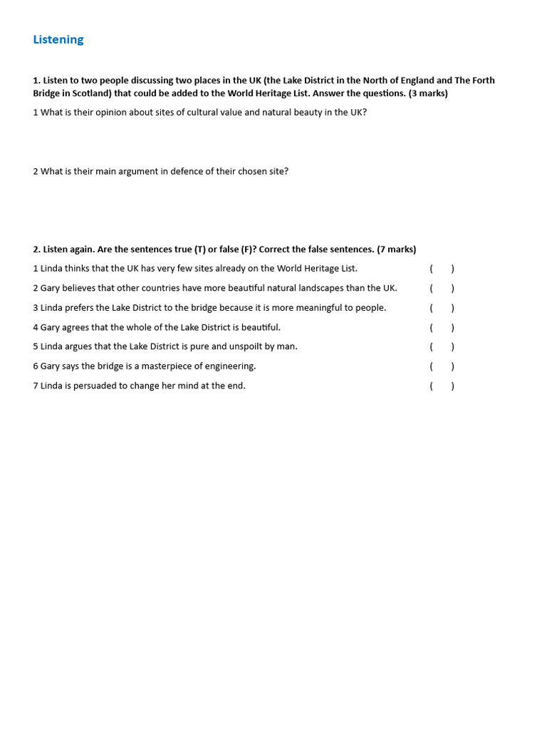 Test 1 Listening | PDF | Social Science | Science & Mathematics