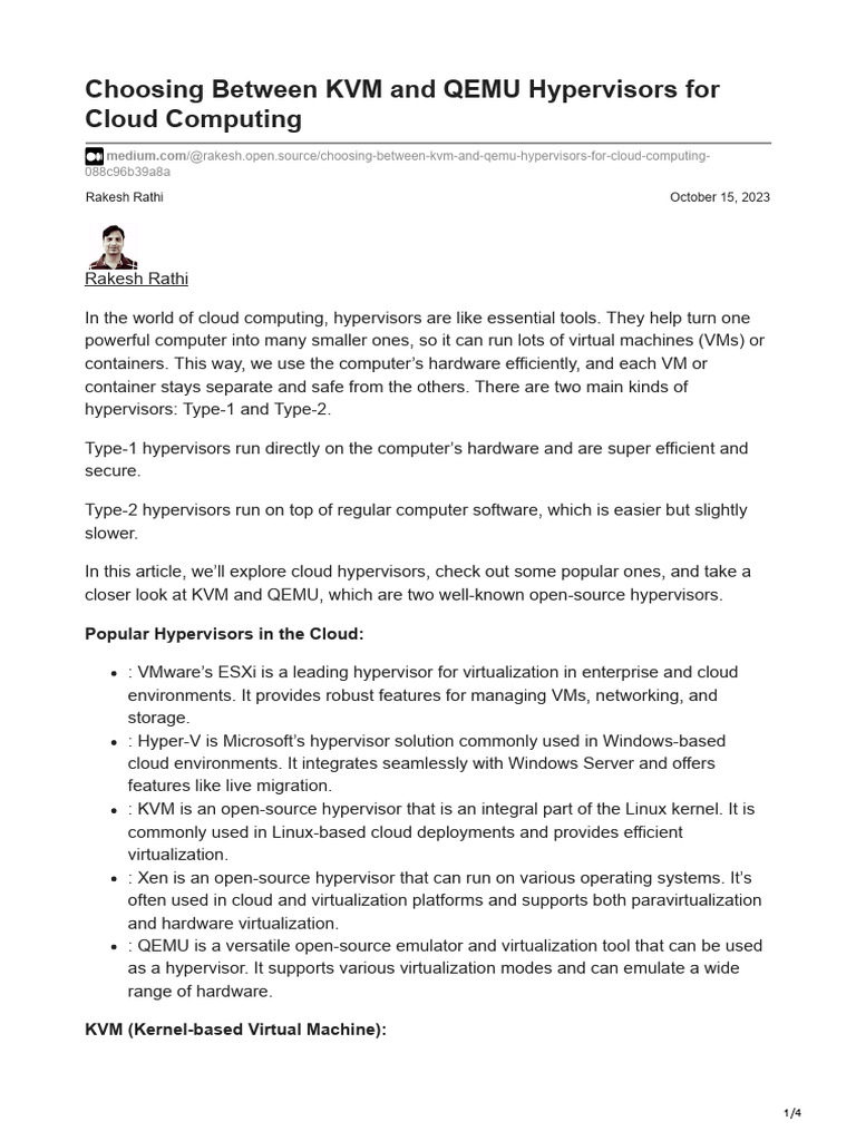Choosing Between Kvm And Qemu Hypervisors For Cloud Computing Pdf Virtual Machine Computer