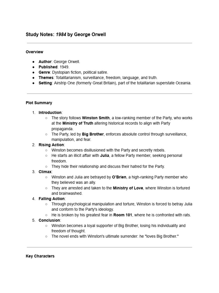 Study Notes - 1984 by George Orwell | PDF