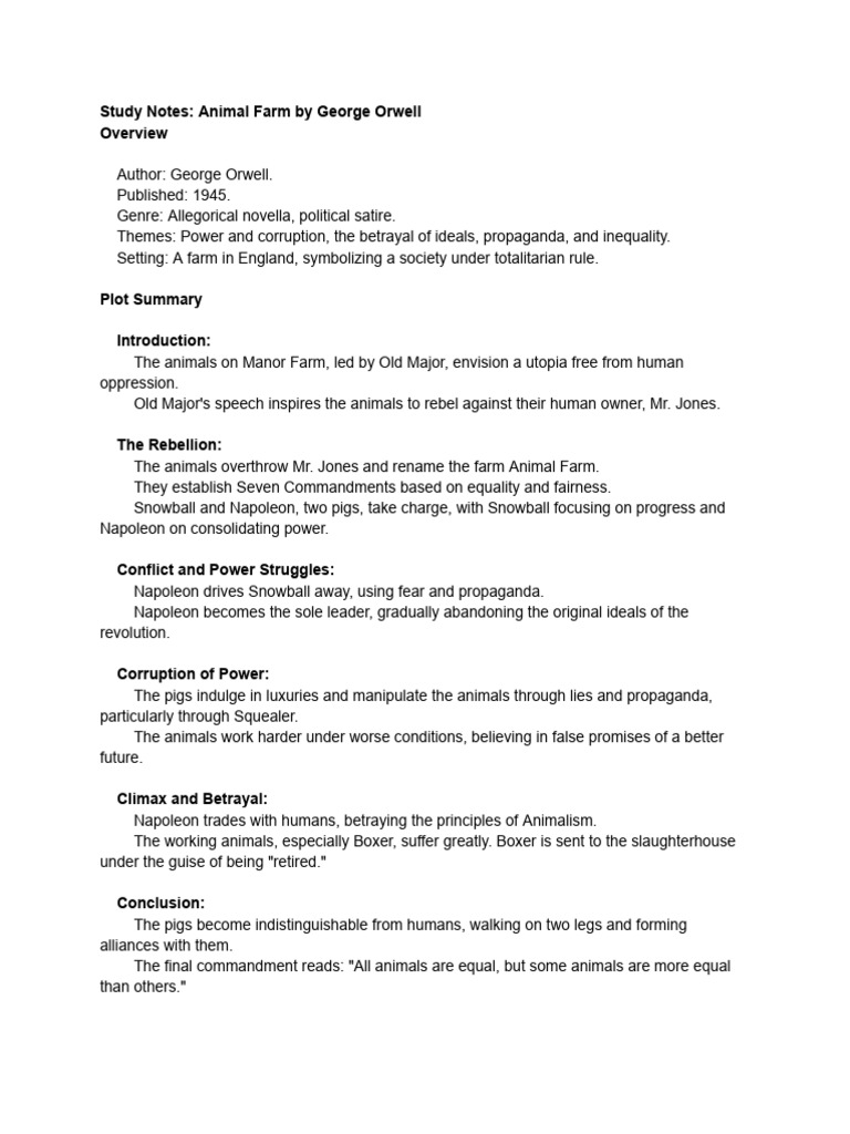 Study Notes - Animal Farm by George Orwell | PDF