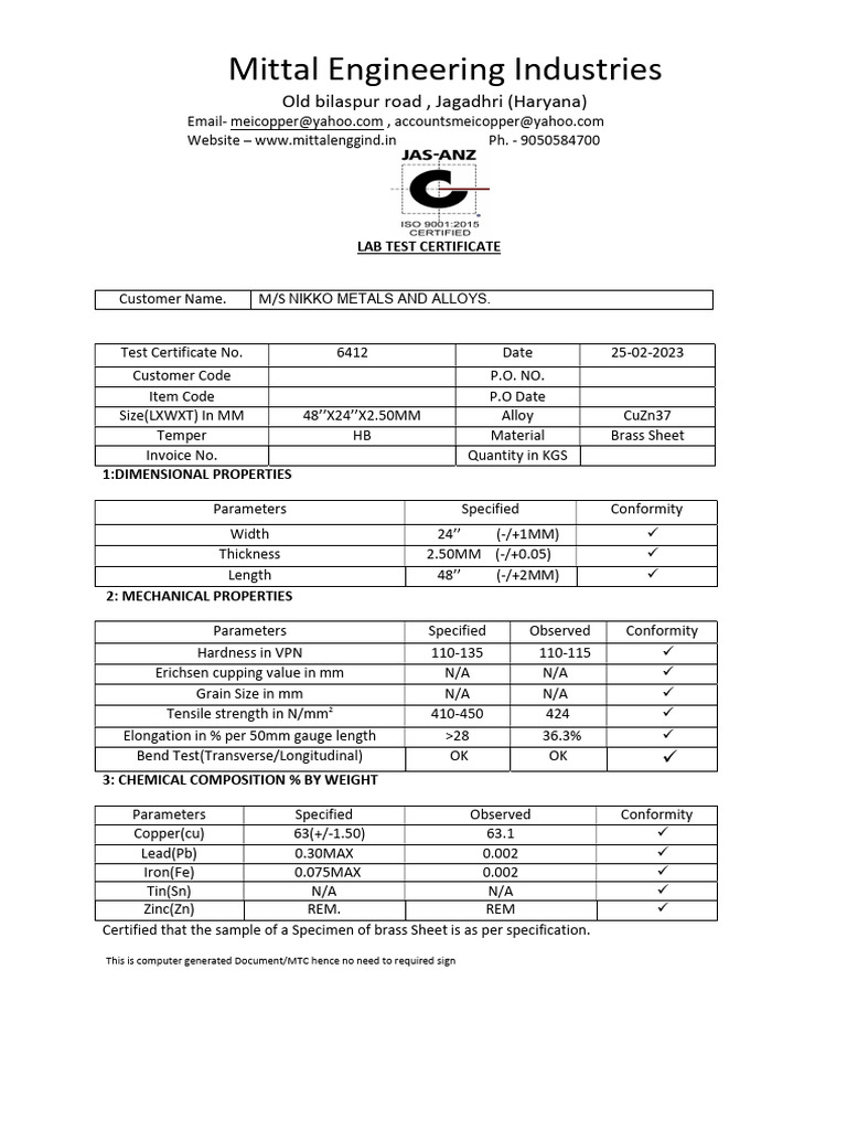 2X4X2.5mm BRASS SHEET | PDF | Brass | Sheet Metal