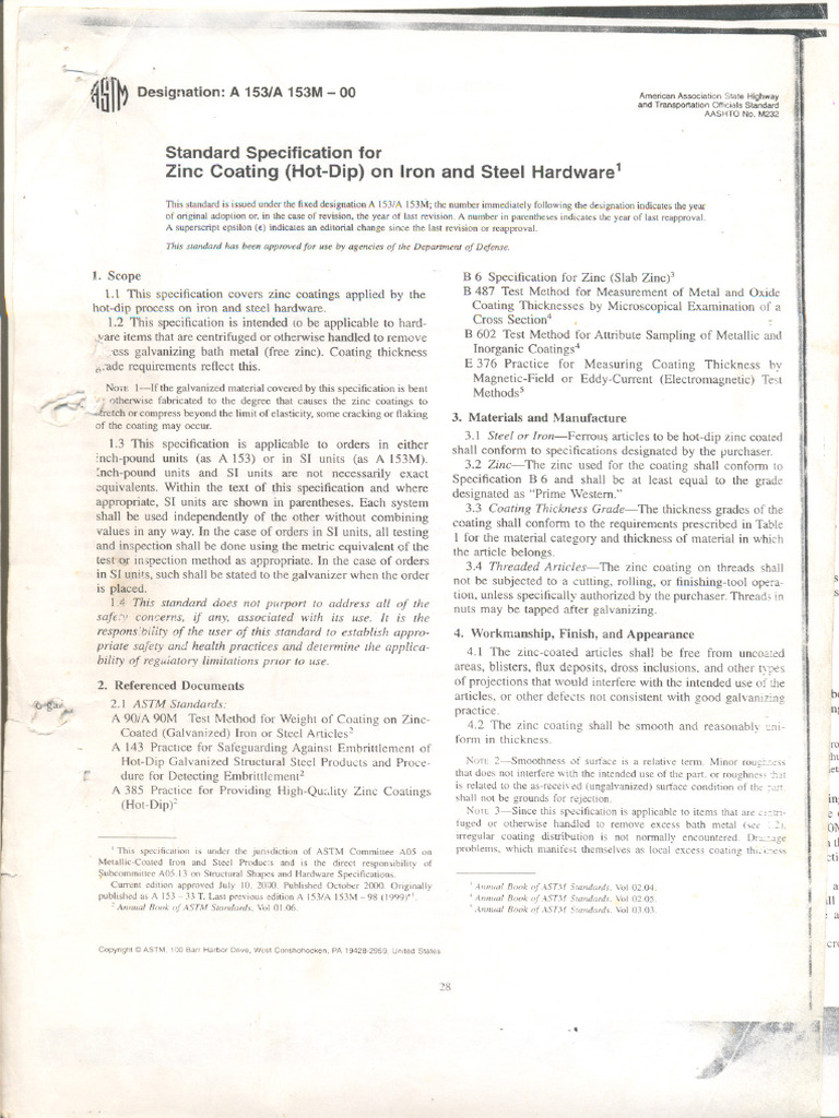 A153 HDG-fasteners | PDF | Galvanization | Zinc