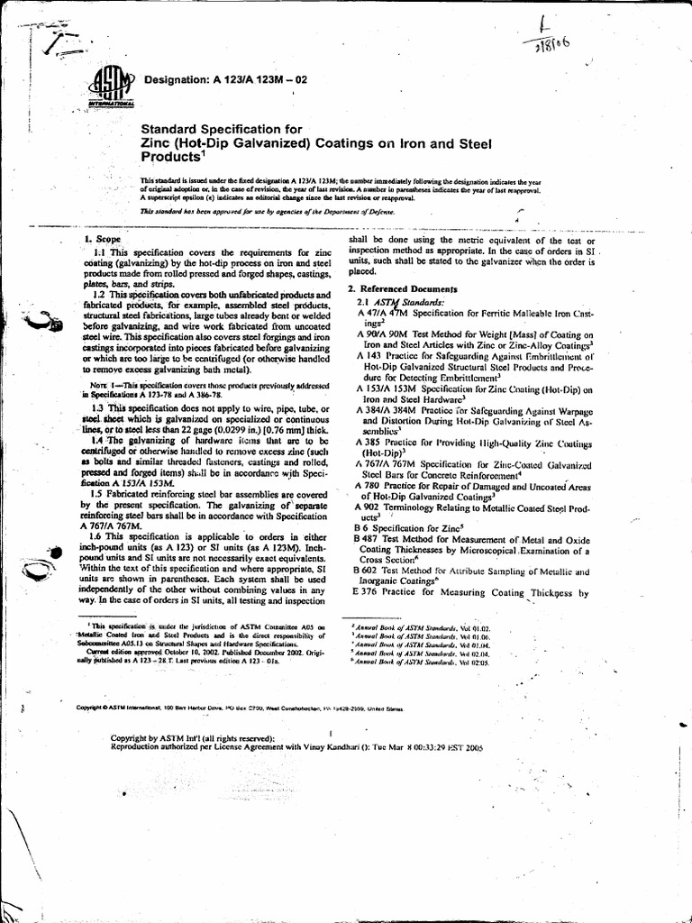 Astm A123 | PDF | Zinc | Building Materials