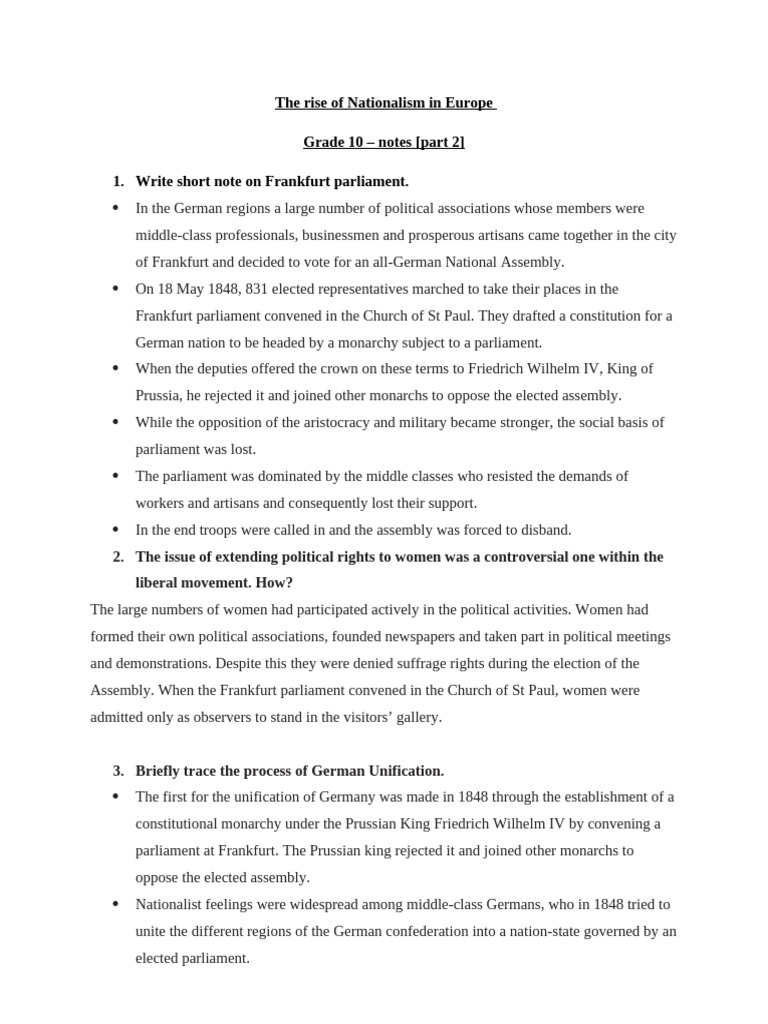 Nationalism in Europe Second Half Notes | PDF | Kingdom Of Prussia ...