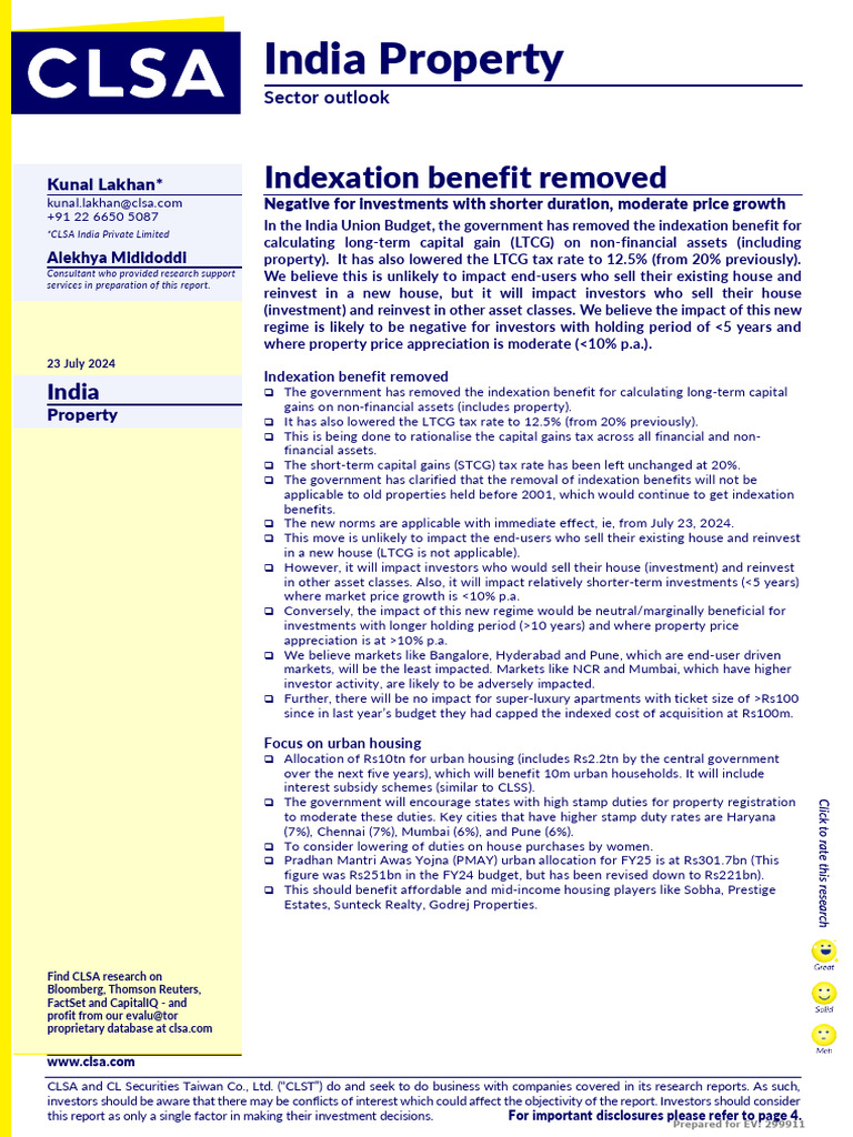 India Property (Indexation Benefit Removed) 20240723 | PDF | Securities ...