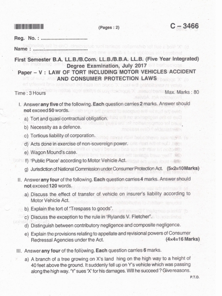 Tort Ba Bba Bcom July 2017 I Sem2 | PDF