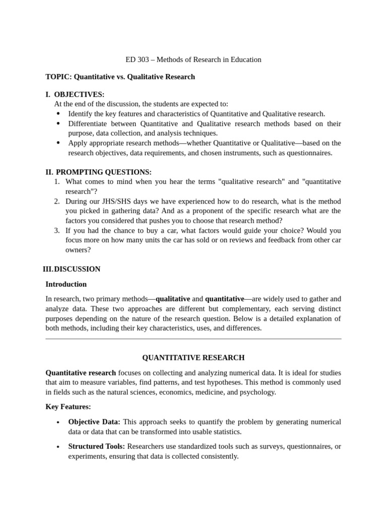 ED 303 Handout Quanti vs. Quali | PDF | Quantitative Research ...