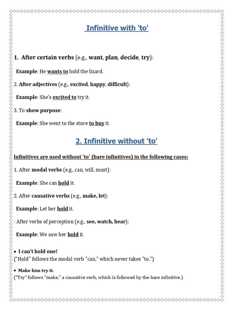 Infinitives: Usage and Exercises | PDF | Verb | Morphology