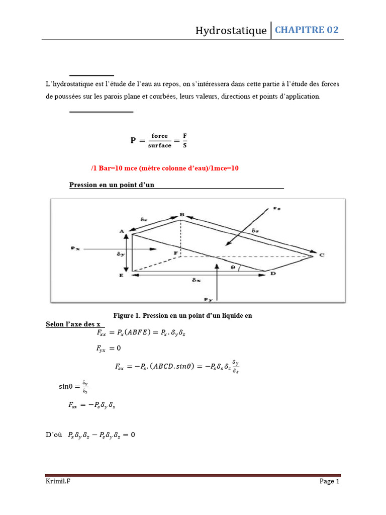 Formule de Pression Statique en Hydrostatique | PDF | Pression | Mécanique
