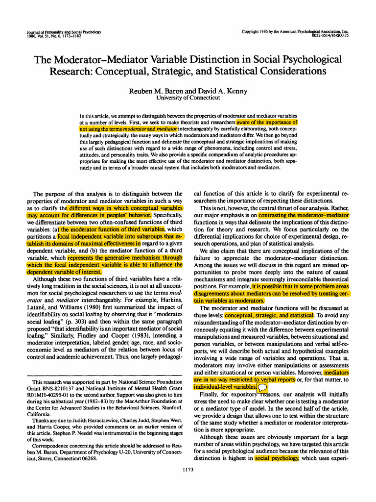 1986 Baron n Kenny | PDF | Dependent And Independent Variables | Regression Analysis