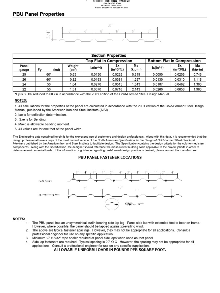 PBU Panel Load and Design Specifications | PDF | Building Engineering ...