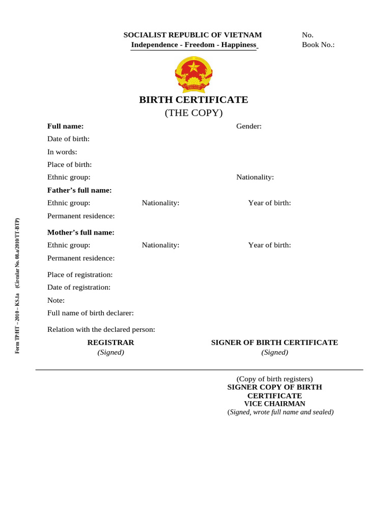 Giay Khai Sinh Form TPHT-2010 KS.1a | PDF