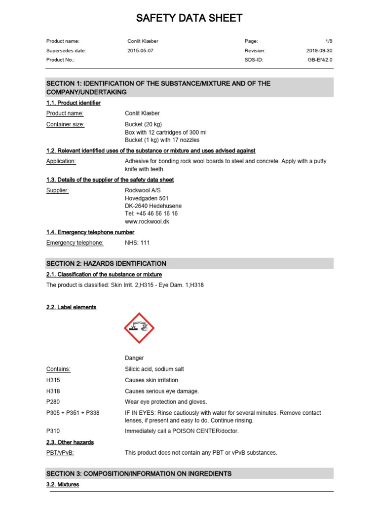 Safety Data Sheet Conlit Klaeber GB en | PDF | Personal Protective ...