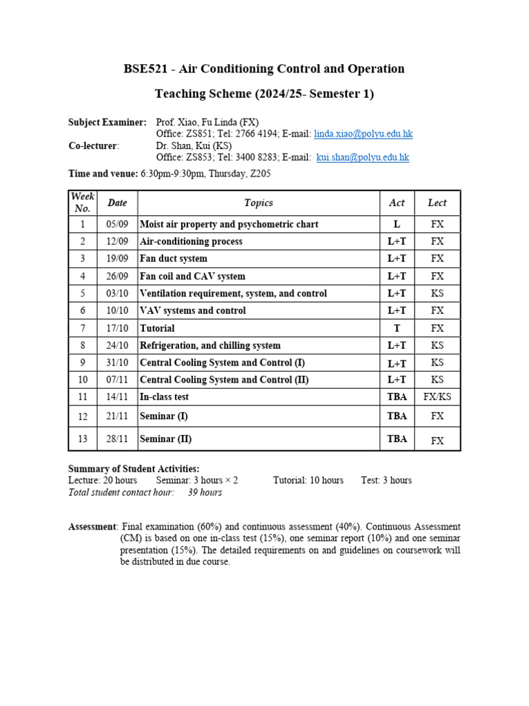 Teaching Scheme - BSE521 - 2425s1 | PDF