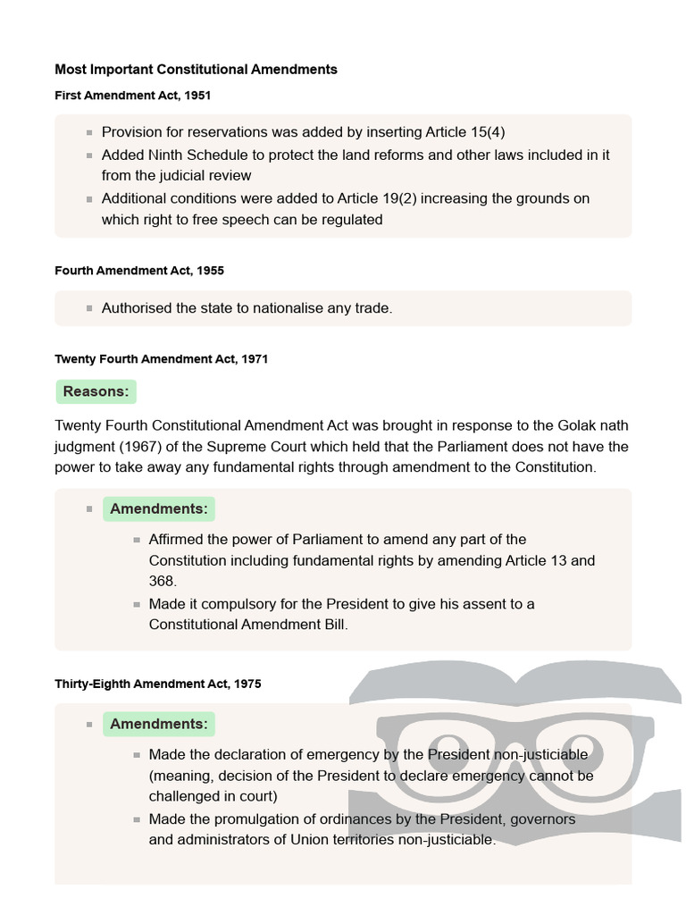 Constitutional Amendments For AIBE | PDF | Common Law | Governance