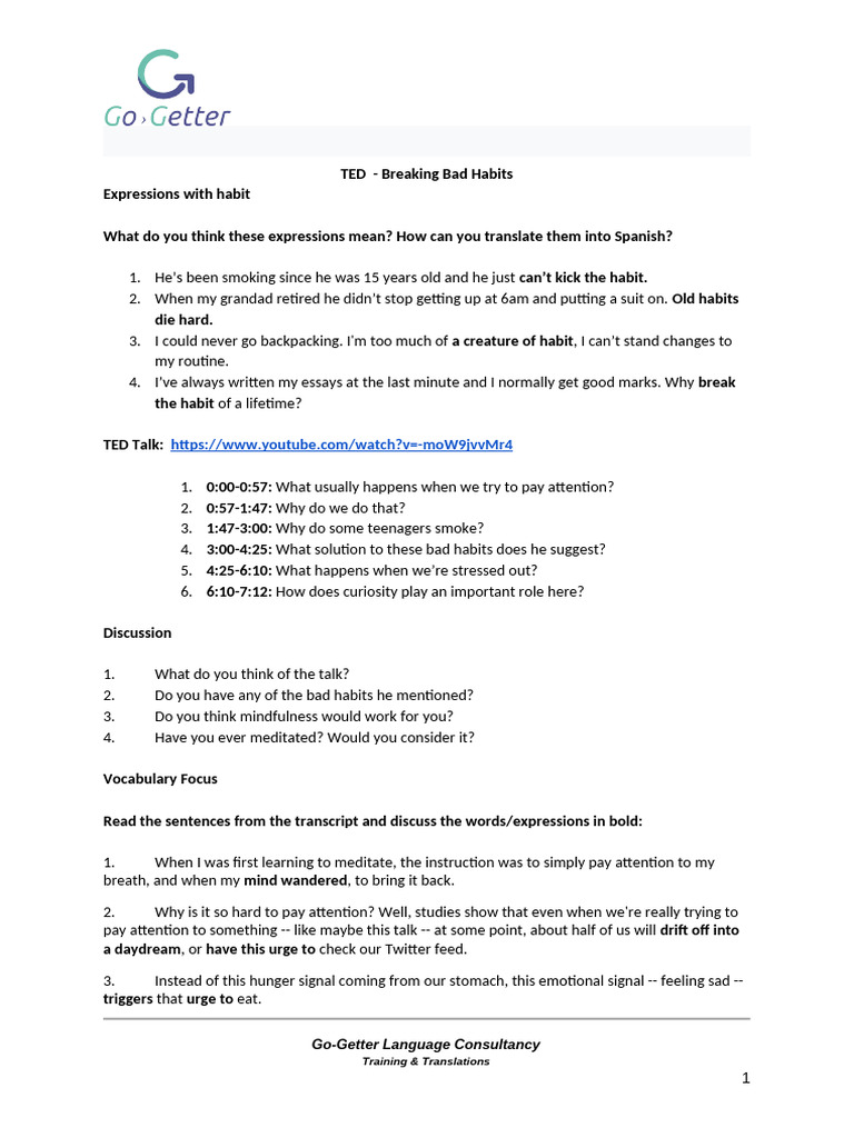 Breaking Bad Habits: TED Talk Insights | PDF | Dementia | Hearing Loss