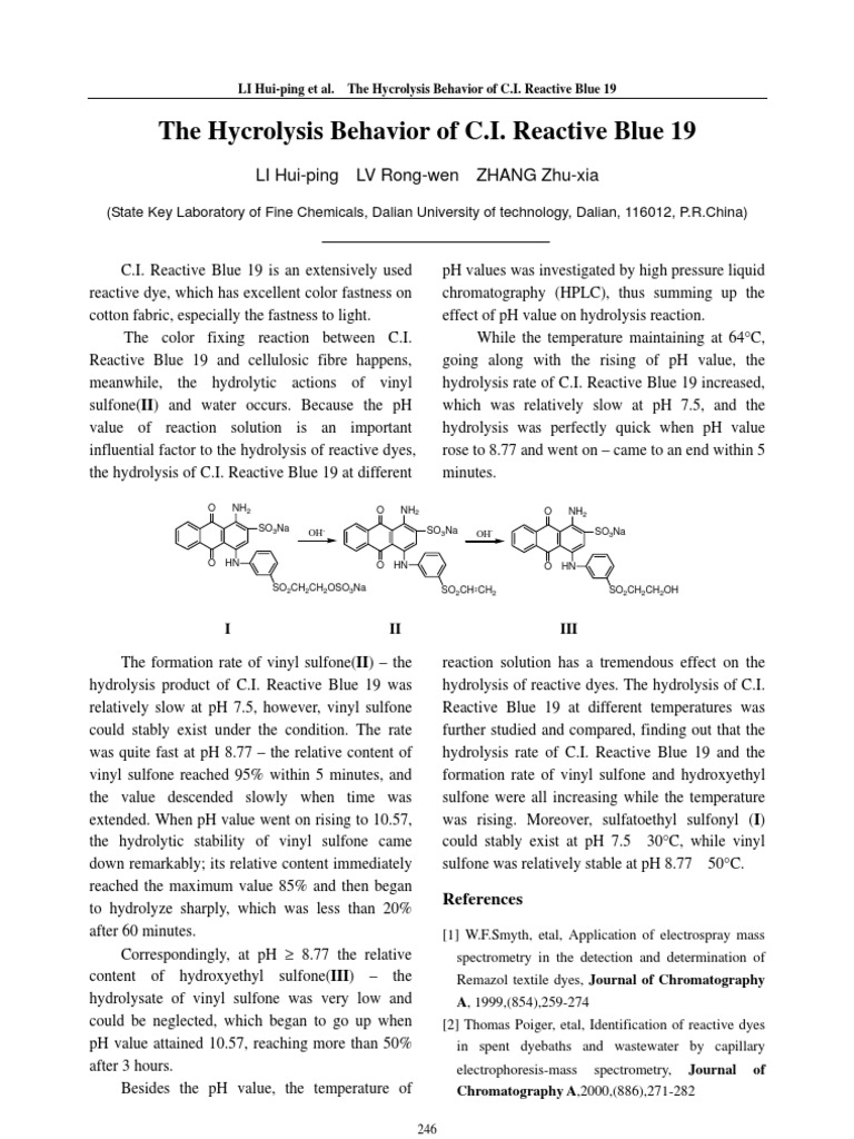 The Hycrolysis Behavior of C.I. Reactive Blue 19 | PDF | Hydrolysis | Dye