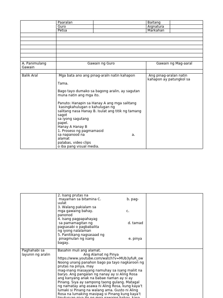 Lesson Plan in Filipino 6 | PDF