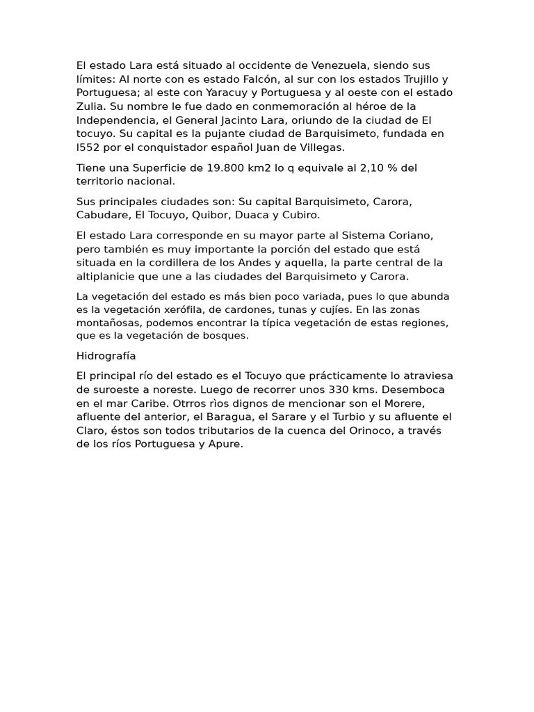 Geografía y cultura del estado Lara | PDF