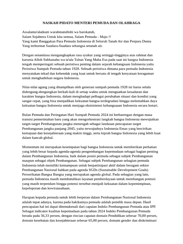 Pidato Sumpah Pemuda 2024 | PDF