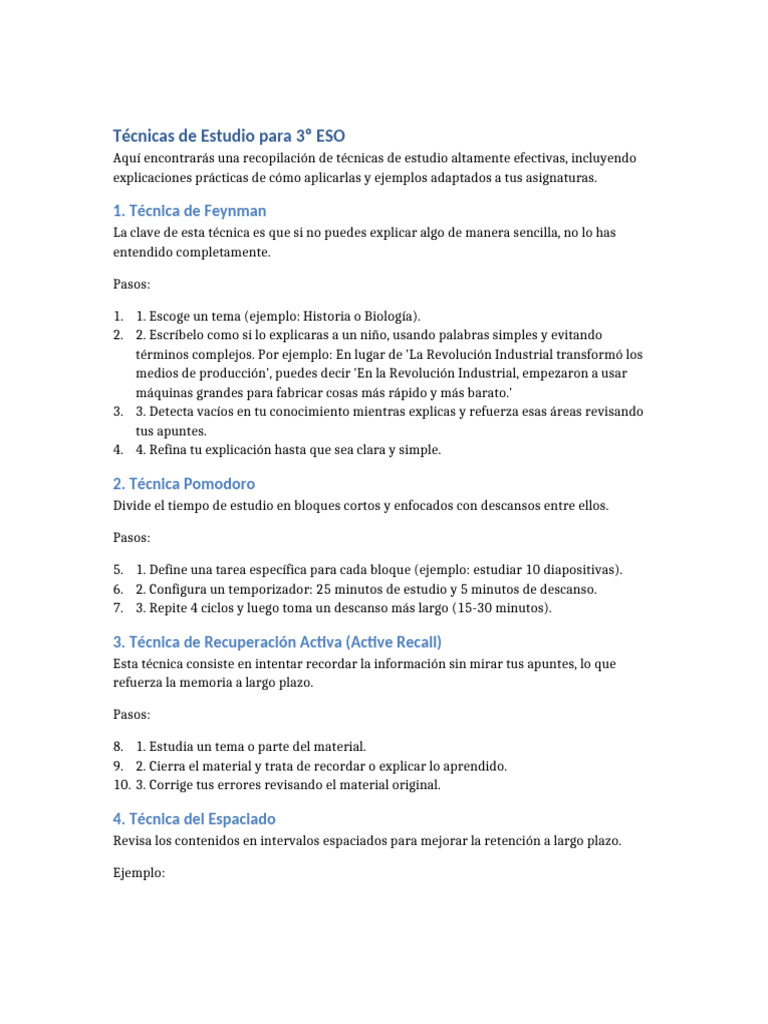 Tecnicas de Estudio 3ESO | PDF | Habilidades de estudio