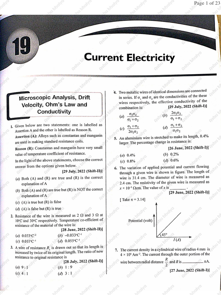 Current Electricity Last 5 Year Pyq | PDF