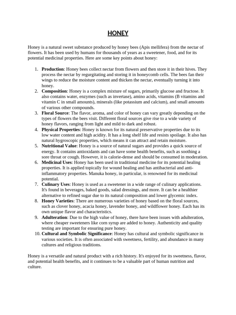 HONEY Chemistry | PDF | Honey | Chemistry