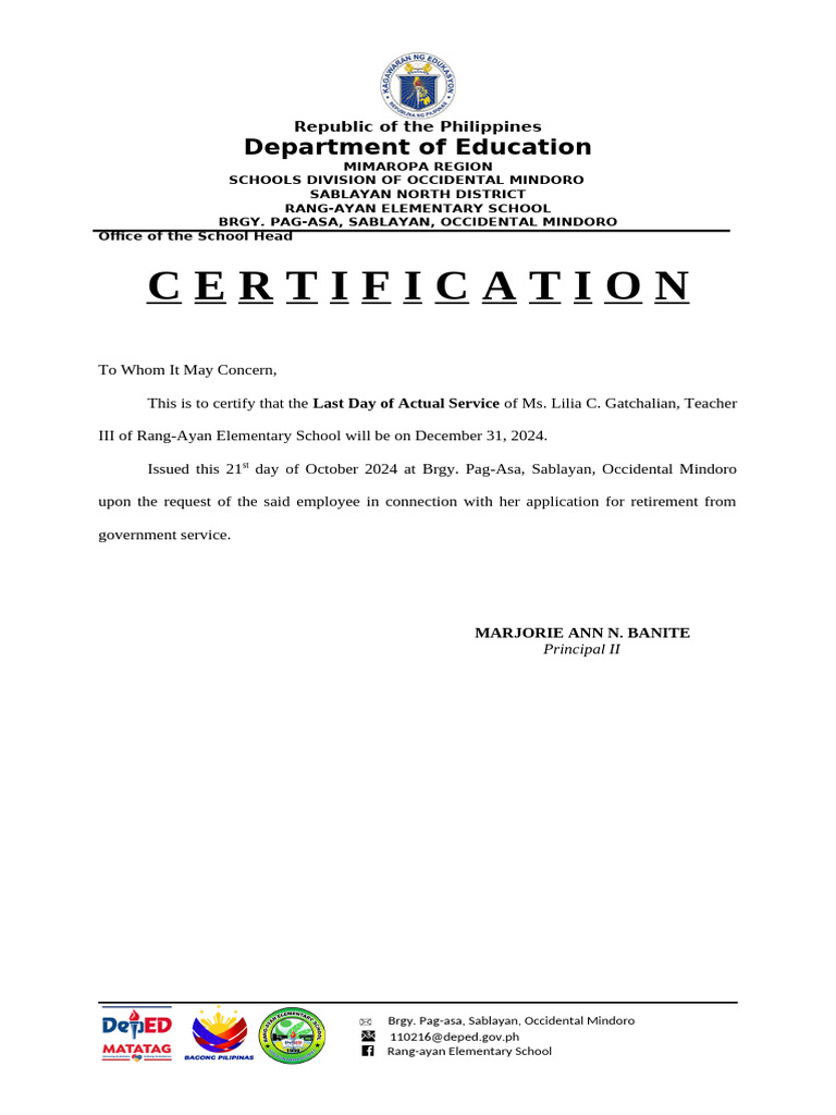 Last Day Actual Service | PDF