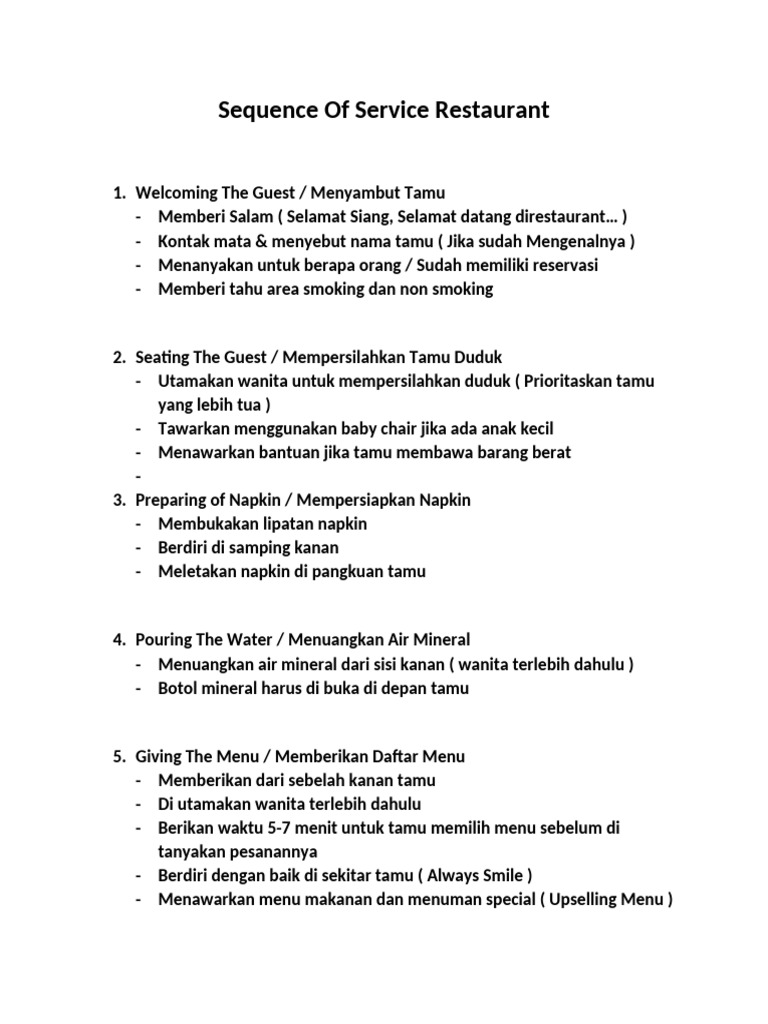 Urutan Pelayanan di Restoran | PDF
