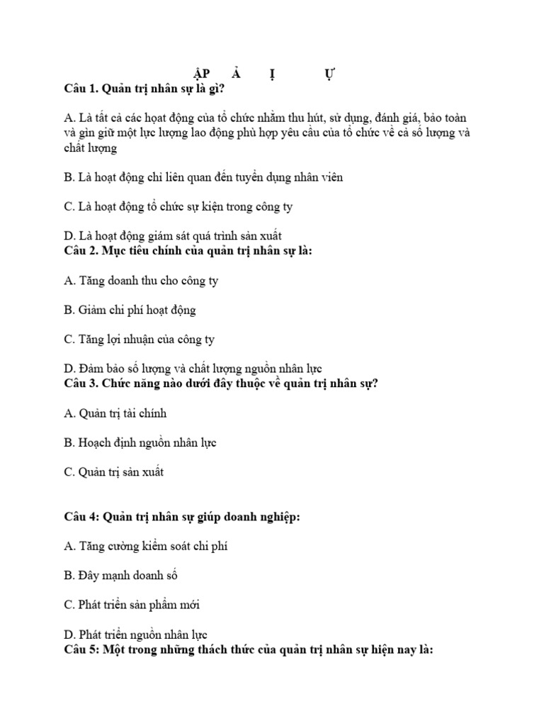 ÔN TẬP QUẢN TRỊ NHÂN SỰ THI HP | PDF