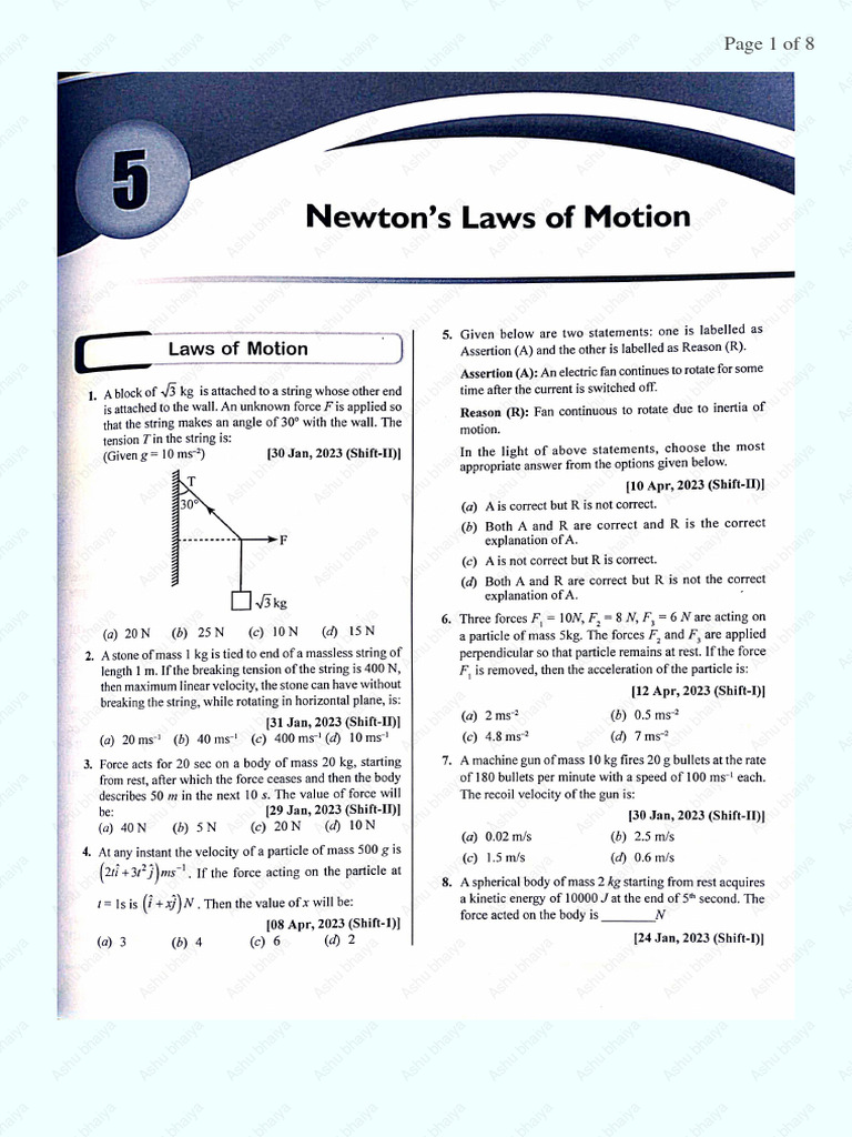 Laws of Motion Problem Set | PDF | Mechanics | Classical Mechanics