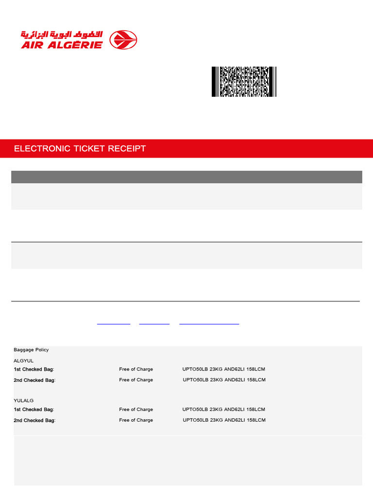 Air Algerie Confirmation Safa Eddine Mehdi Belarbi Jbd3hi | PDF