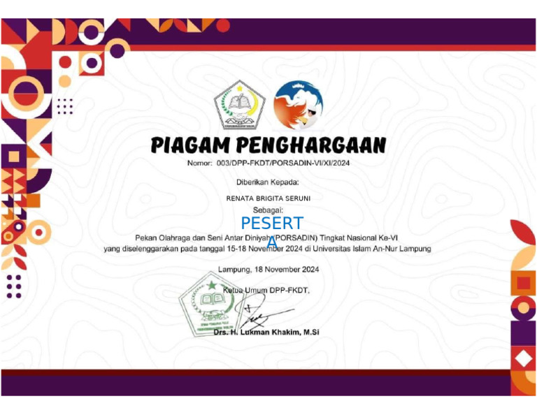 Piagam Peserta Porsadin | PDF