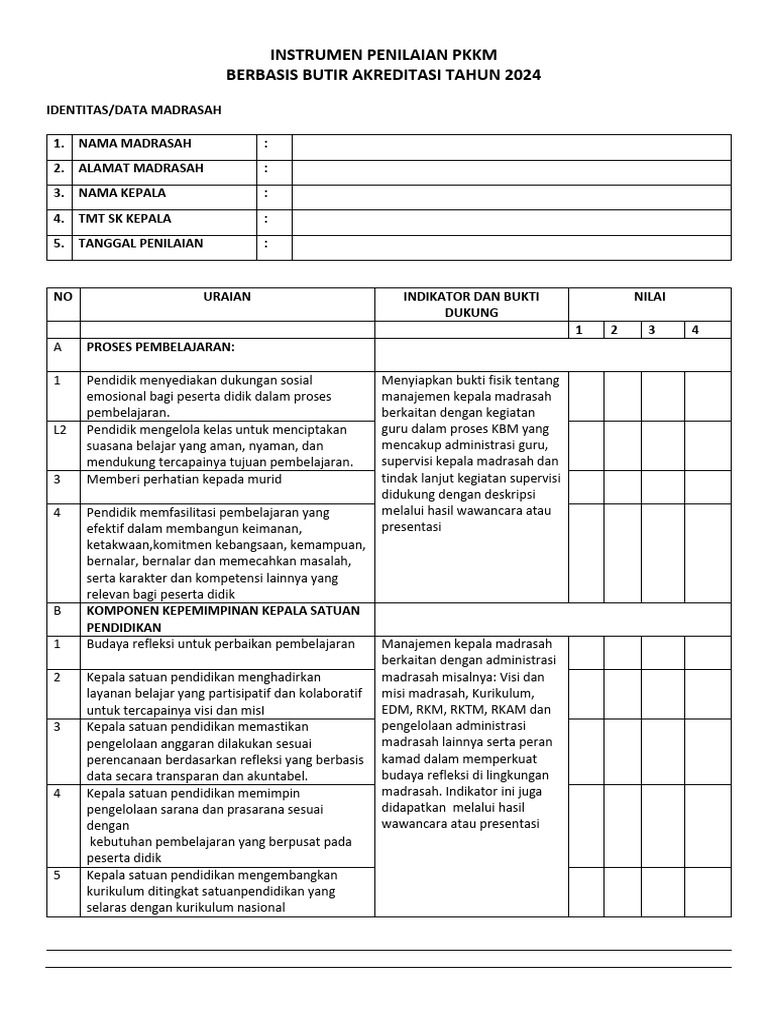Instrumen PKKM Berbasis Akreditasi 2024 | PDF